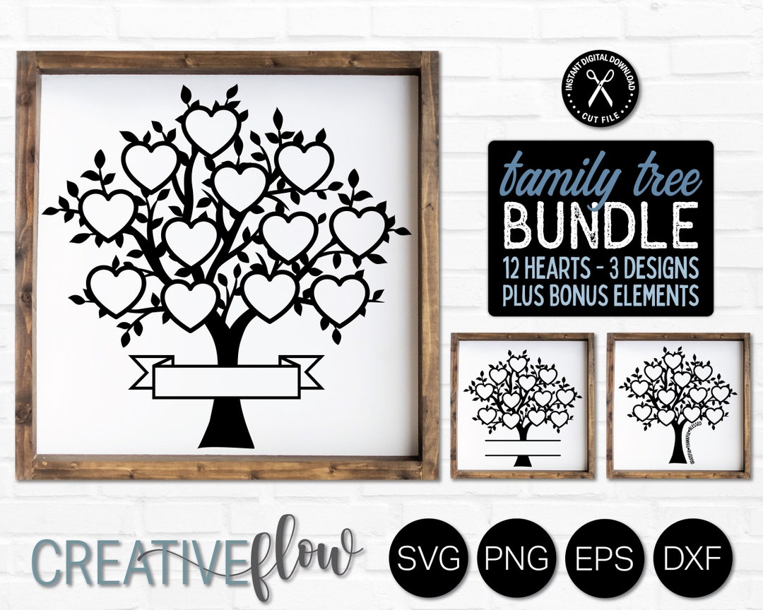 Family Tree SVG Bundle 12 Hearts for Family Members Split Monogram Svg ...