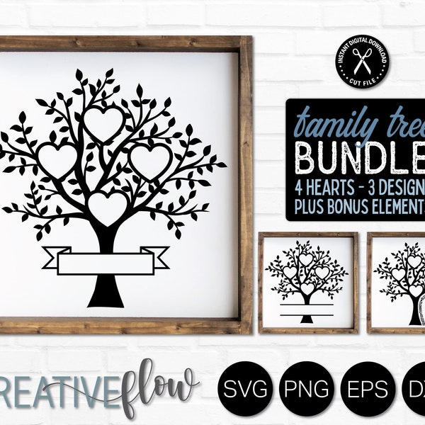 Family Tree 4 Hearts Svg - Etsy
