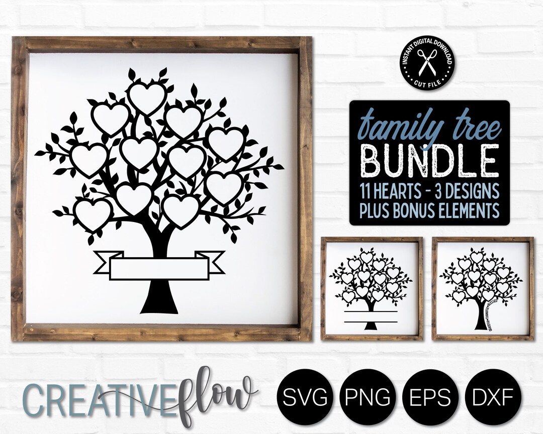 Family Tree SVG Bundle 11 Hearts for Family Members Split Monogram Svg ...