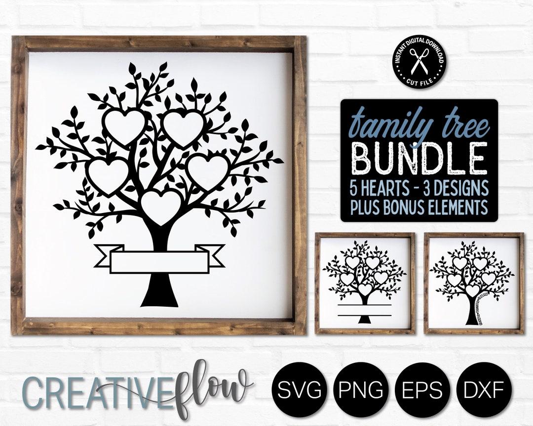 Family Tree SVG Bundle 5 Hearts for Family Members Split Monogram Svg ...