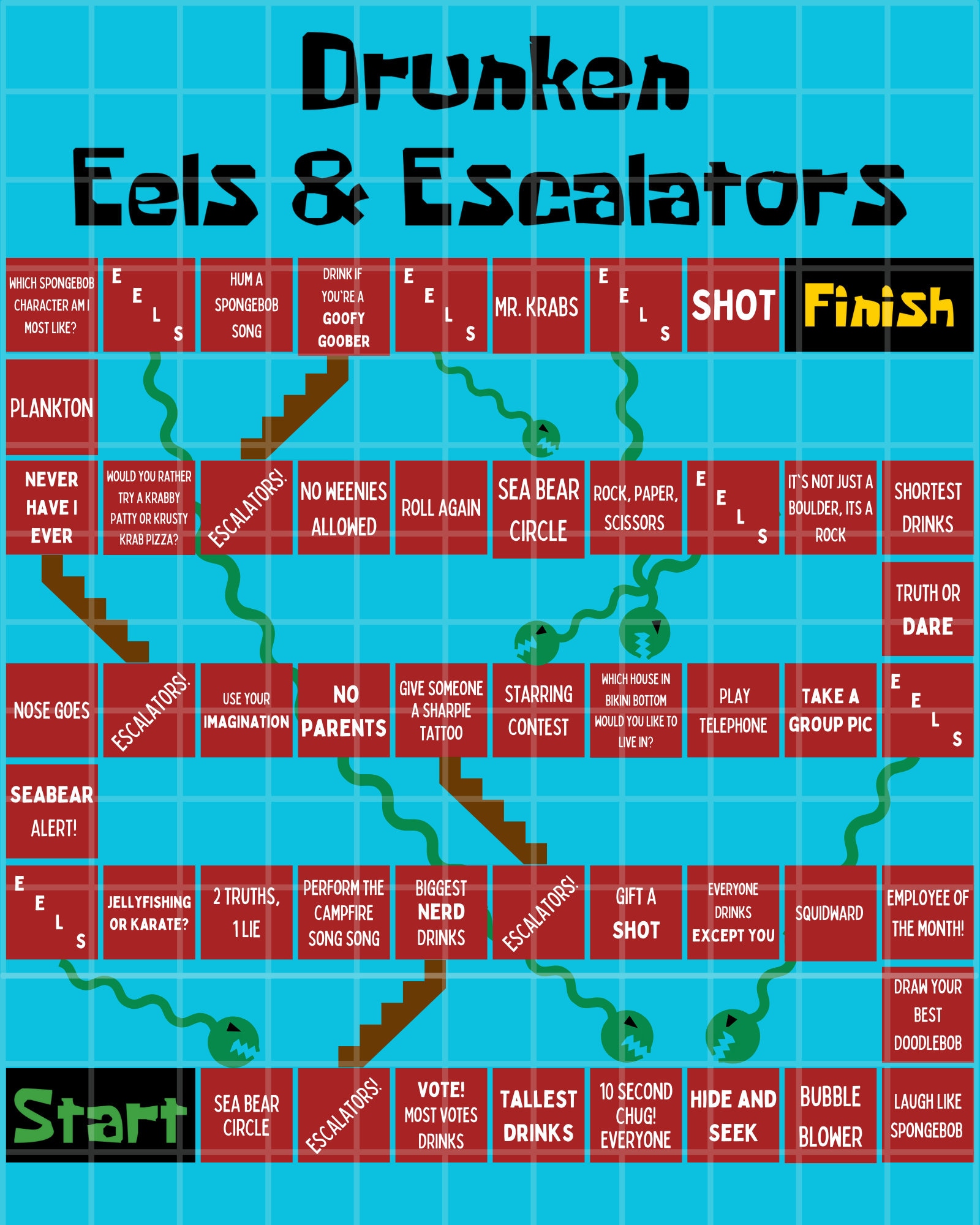 Digital Drunken Eels and Escalators Game Fun Adult Drinking Board Game SVG/PDF/PNG Instant ...