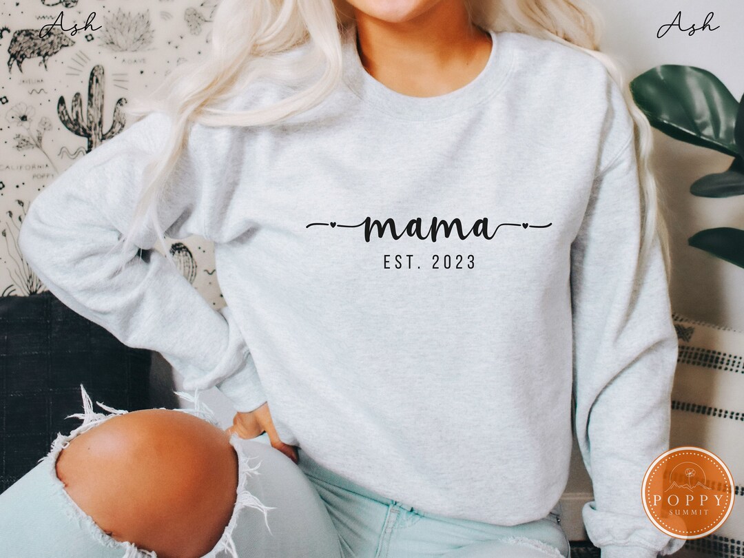 Mama Est Sweatshirt Script Mama Heart Script Font Crewneck Gift for New ...