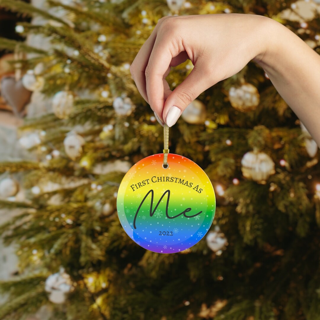 Coming Out Custom Names Year Glass Ornament | Pride Color Ornament | LGBTQA First Christmas as ...
