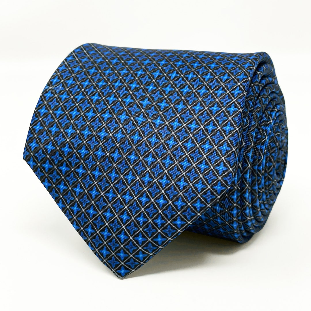 Framed Blue Stars Tie Geometric Pattern Necktie 100% Silk - Etsy