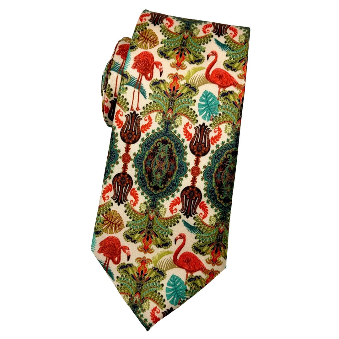 Luxurious Flamingos in Bloom Tie: Ornamental Lush Nature Necktie - Etsy