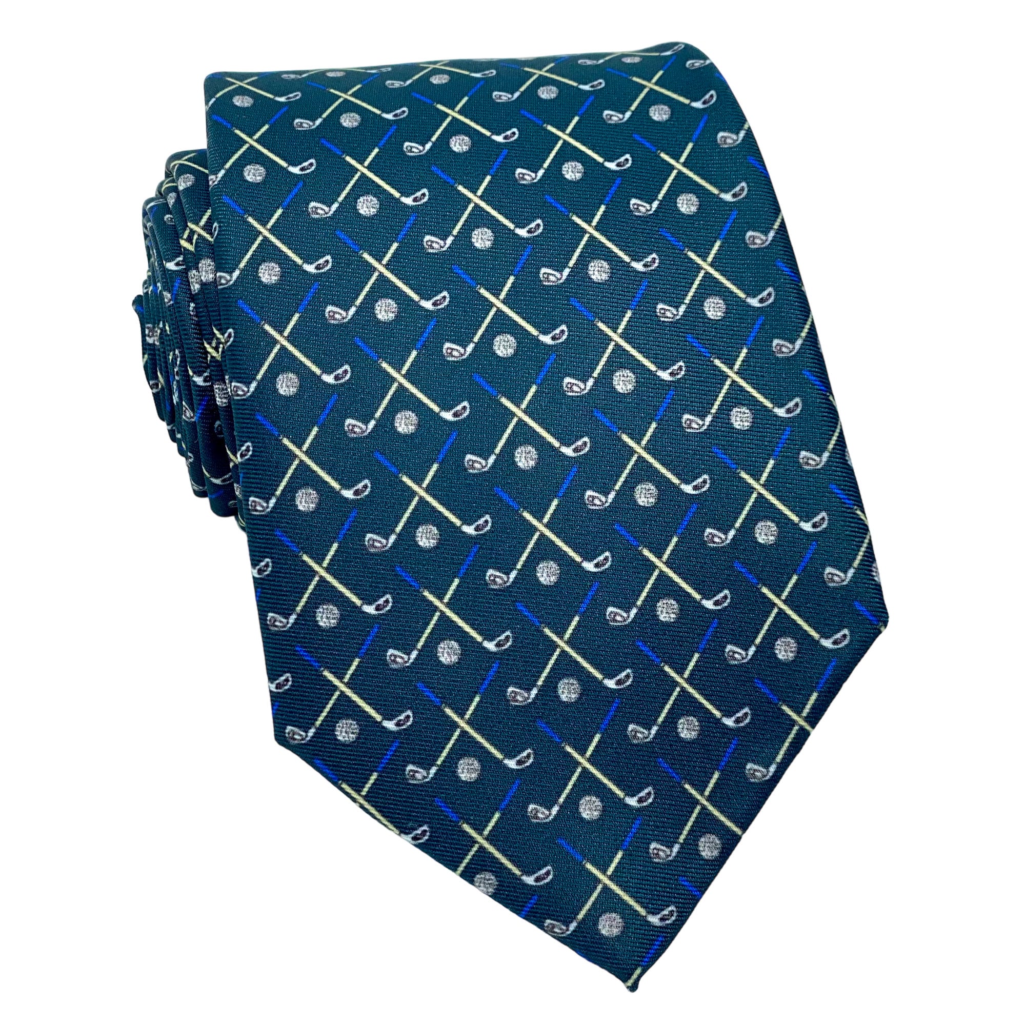 Golf Tie in Dark Green | Golf Clubs and Balls Necktie 100% Silk - Etsy