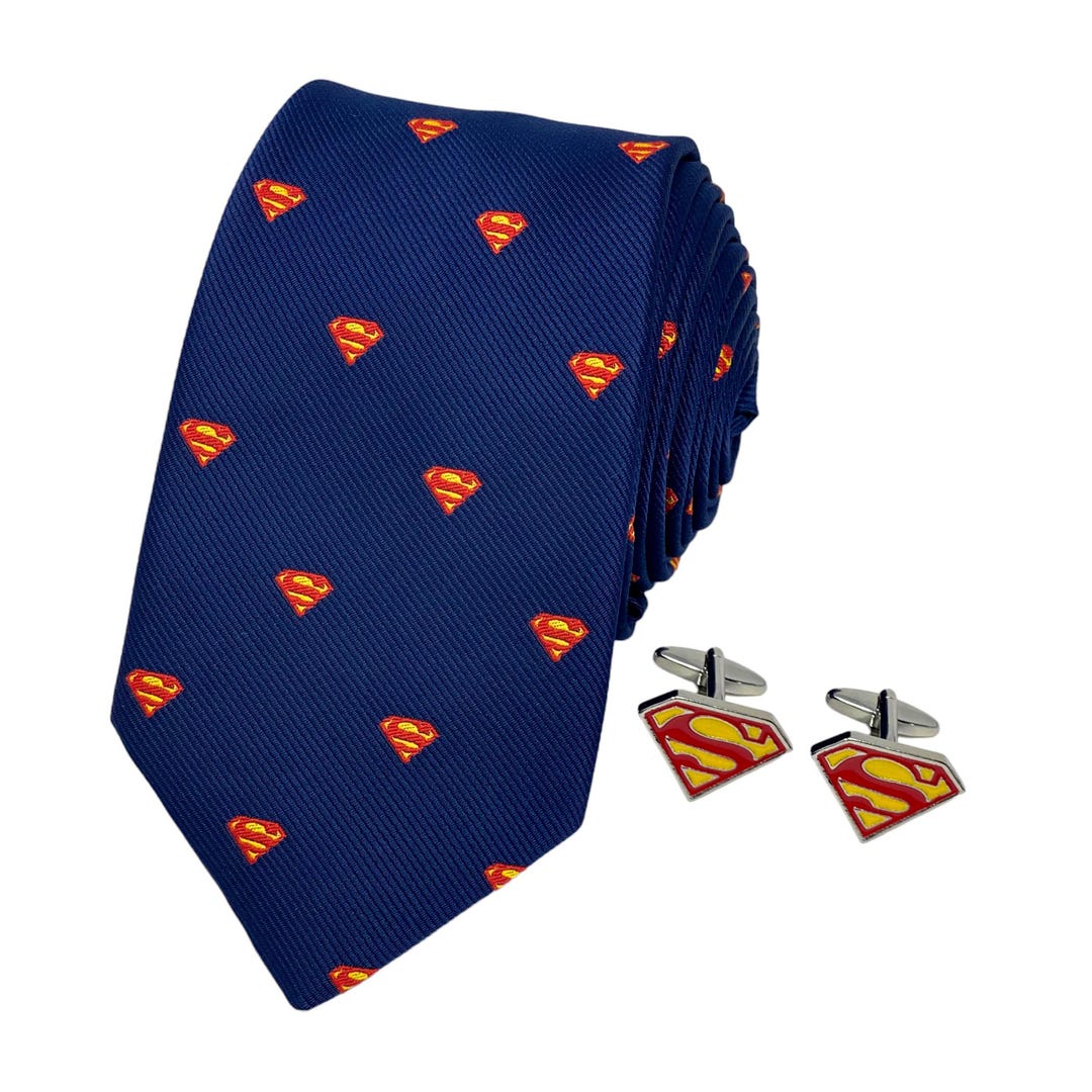 Superhero Man of Steel Necktie & Cufflinks Set | Microfiber Navy Comics ...