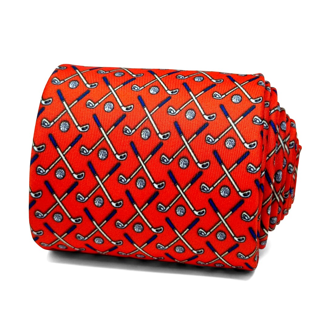 Golf Tie in Orange | Golf Clubs and Balls Necktie 100% Silk - Etsy