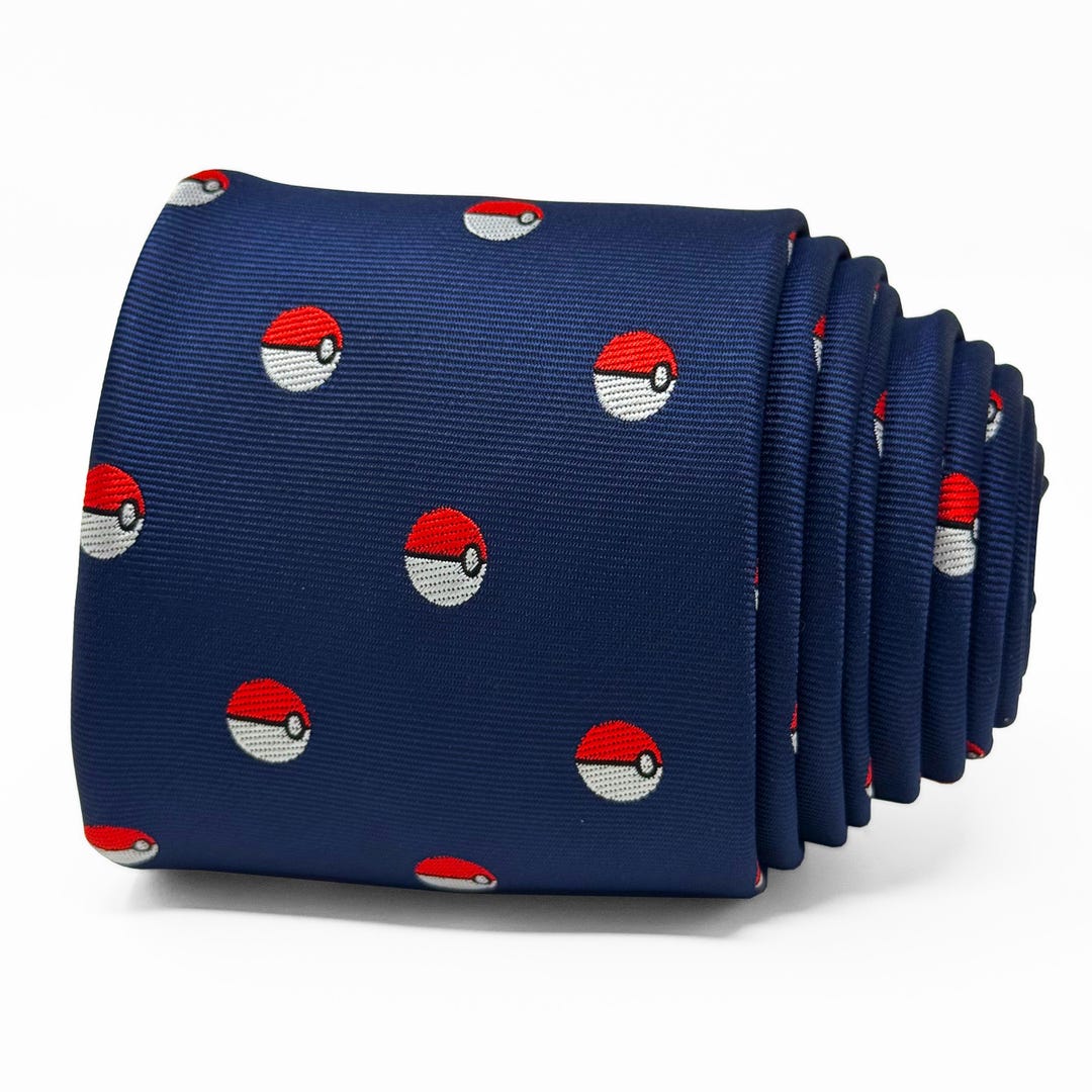 Poké Ball Japanese Anime Necktie & Pocket Square | Navy Blue Microfiber ...