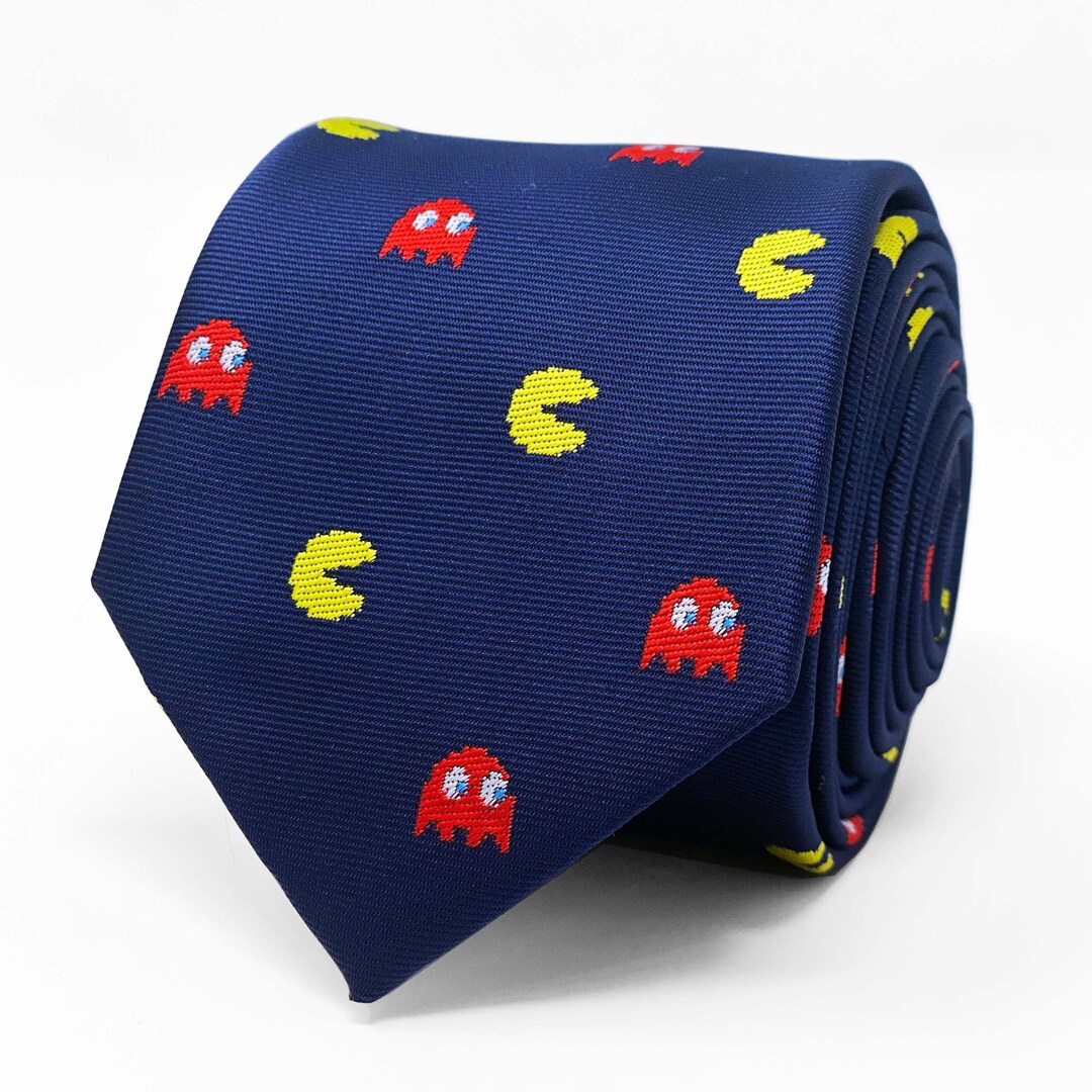 Pac-man & Ghost Tie | Retro Video Game Themed Navy Necktie - Etsy