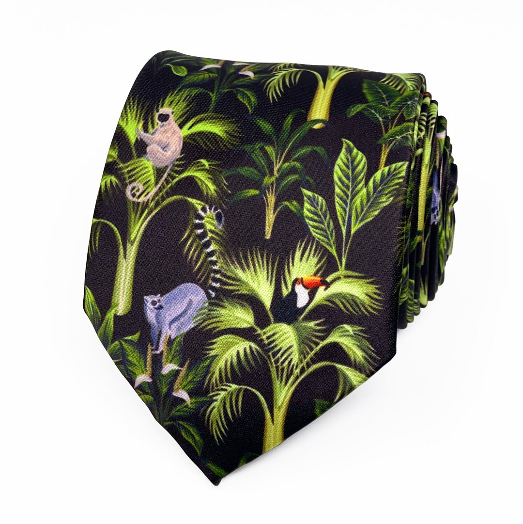 Exotic Animal Necktie: Lemur, Toucan, Monkey - Tropical Print - Etsy