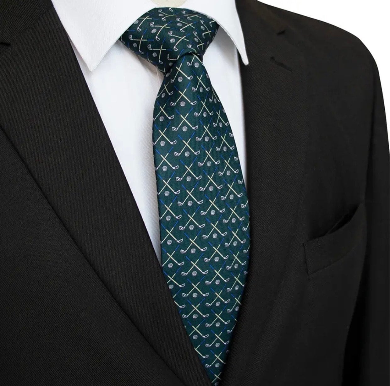 Golf Tie in Dark Green Golf Clubs and Balls Necktie 100% Silk - Etsy