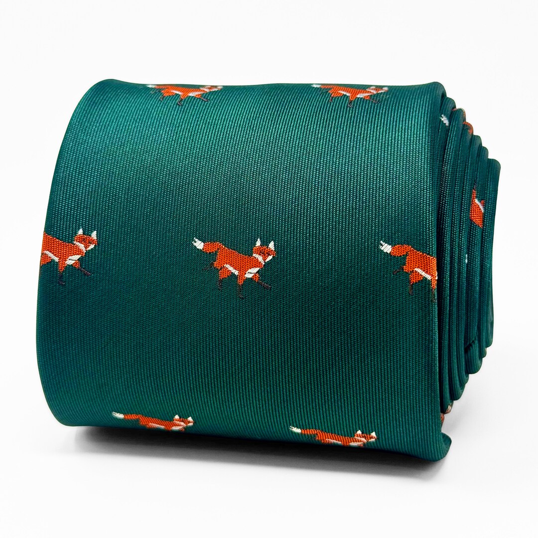 Fox Tie | Classic Green Silk Animal Necktie - Etsy