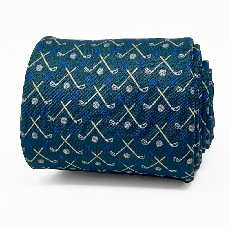 Golf Tie in Dark Green | Golf Clubs and Balls Necktie 100% Silk - Etsy