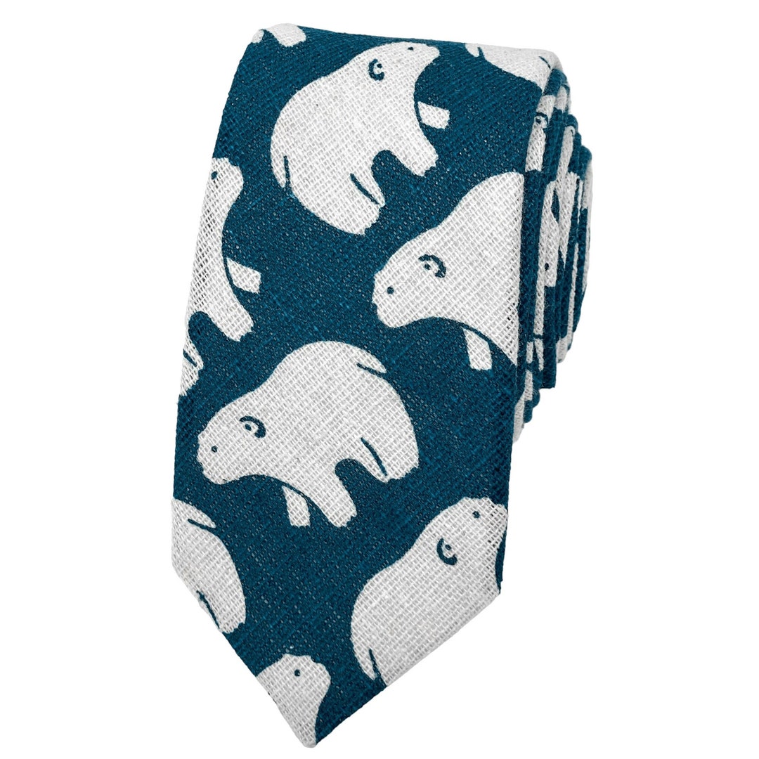 White Polar Bear Tie Cotton Linen Fun Cartoon Printed 6cm Cute North ...