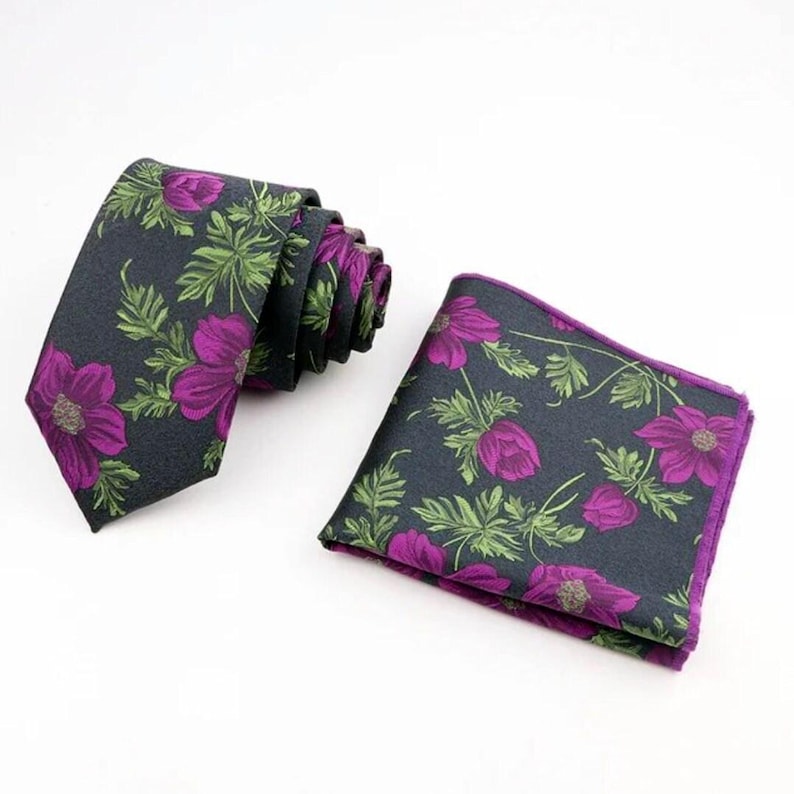 Novelty Floral Tie | Glossy Purple Flowers Necktie - Etsy