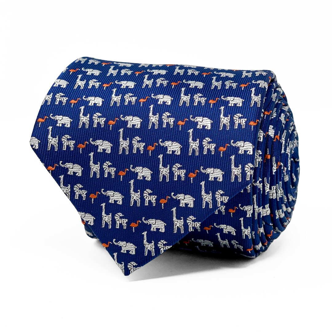 Safari Animal Silk Necktie: Elephant, Giraffe, Zebra, Wild Bird - Etsy