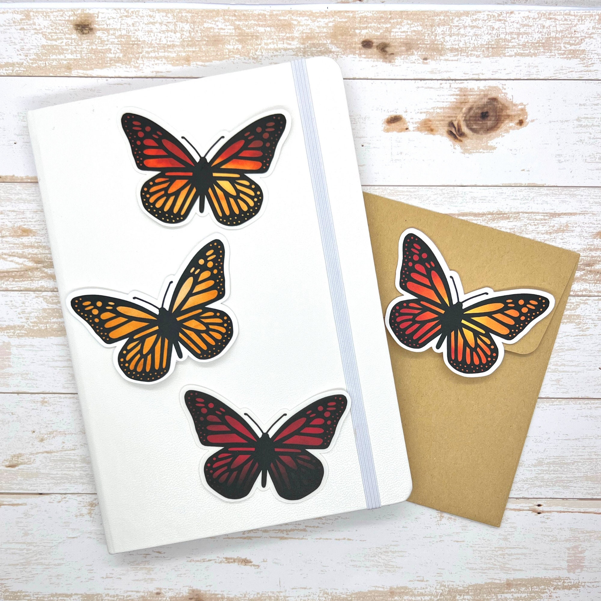 Monarch Butterflies Stickers in Brown and Orange Tones White Matte or ...