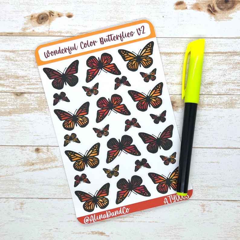 Monarch Butterflies Stickers in Brown and Orange Tones White Matte or ...
