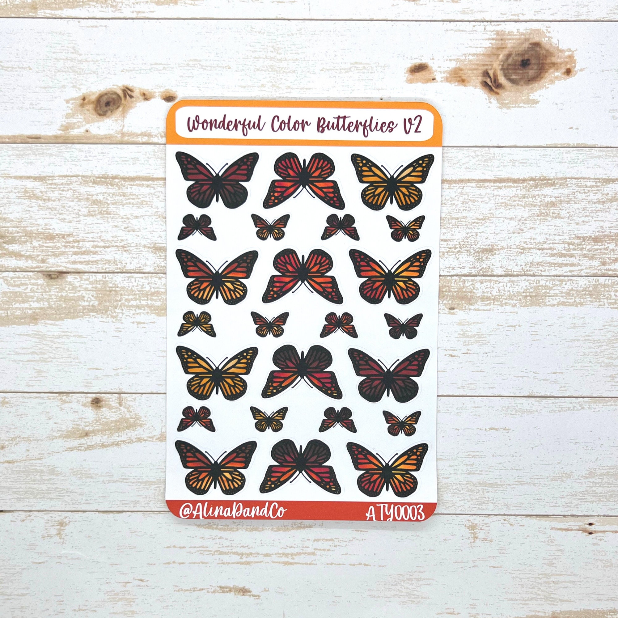 Monarch Butterflies Stickers in Brown and Orange Tones White Matte or ...