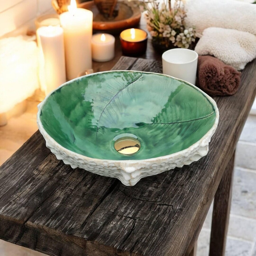 WB178 (Ø39cm) Green Countertop Washbasin With Ferns - Etsy