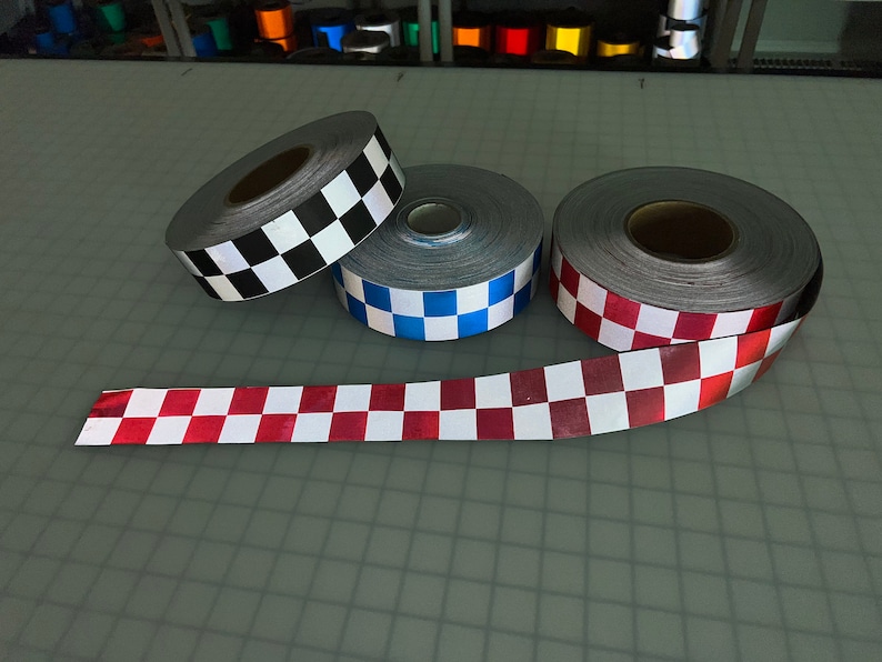 2" Inch Reflective Fabric Sew on Checkered 3 Colors (red, Black, Blue ...