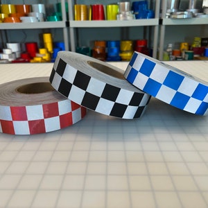 2" Inch Reflective Fabric Sew on Checkered 3 Colors (red, Black, Blue ...