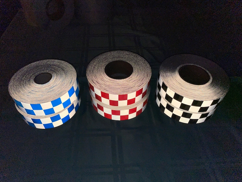 2" Inch Reflective Fabric Sew on Checkered 3 Colors (red, Black, Blue ...
