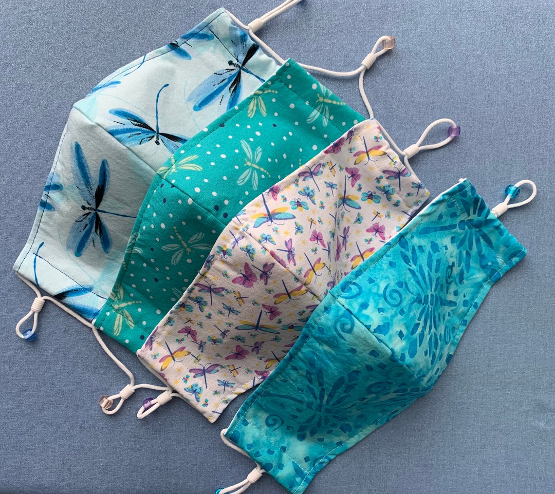 100 Percent Cotton Protective Face Masks Dragonfly Prints. Made in the ...