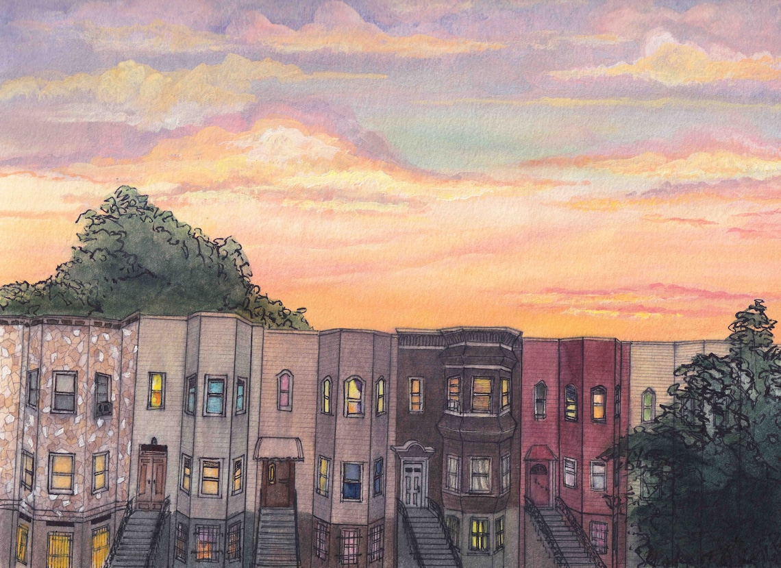 Brooklyn Art Print Brooklyn Skyline Print Brooklyn Sunset | Etsy