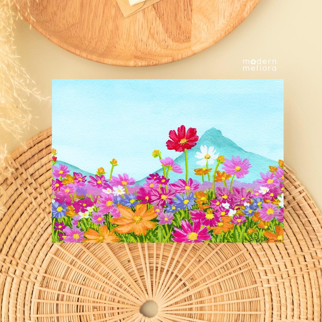 Colorful Flower Field/seeds of Serotonin - 4x6 Postcard Gouache ...
