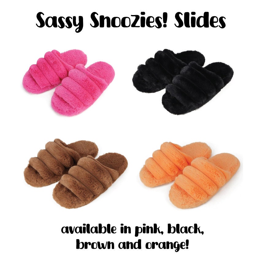 Orange Fuzzy Slide Slippers Snoozies Sassy Slippers Furry Slides Comfy ...