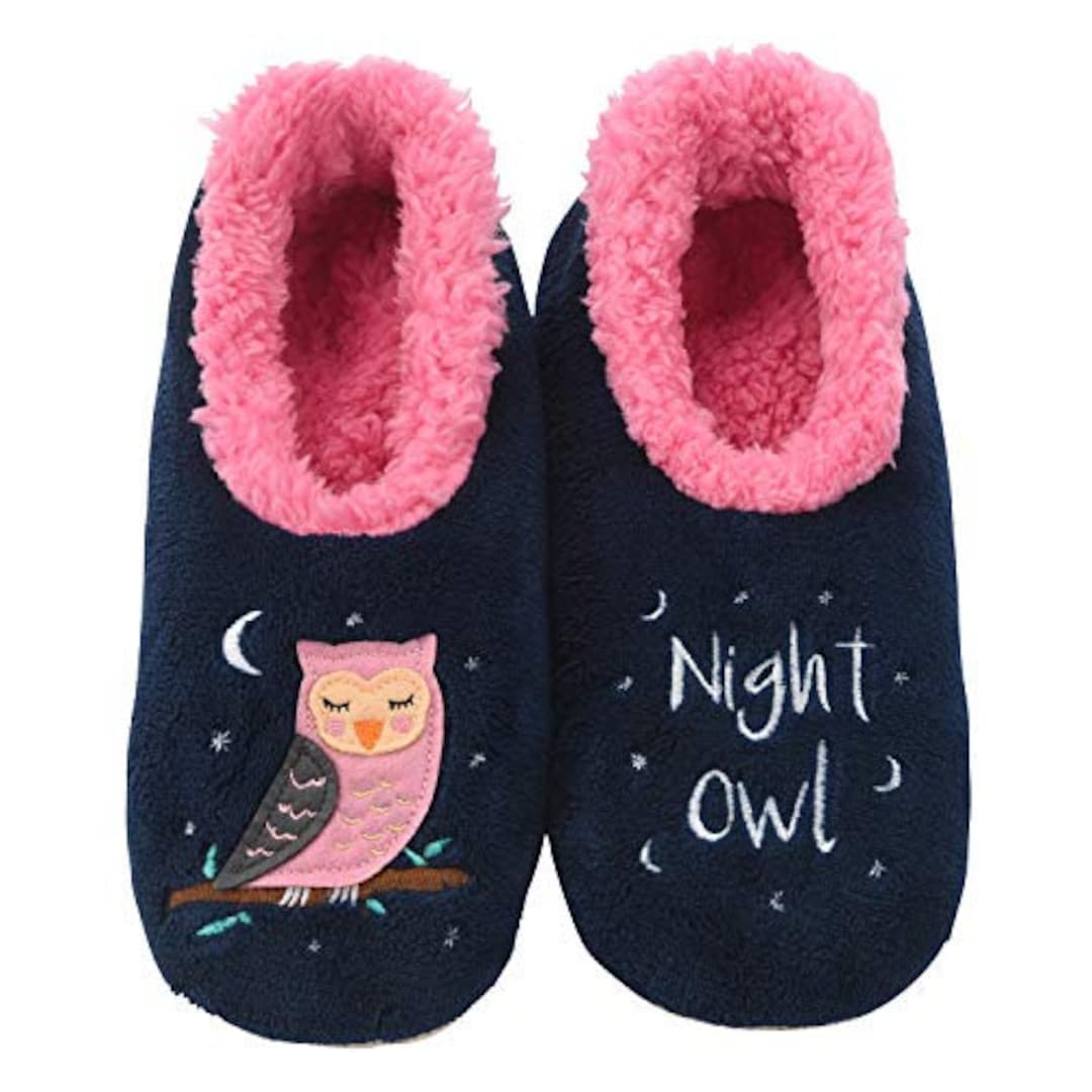 Night Owl Women's Blue Pink Owl Snoozies Slippers Blue Bird Slippers ...
