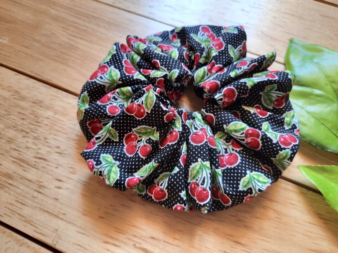 Cherry Scrunchie, Summer Scrunchie, Fruit Scrunchie, Red and Black ...