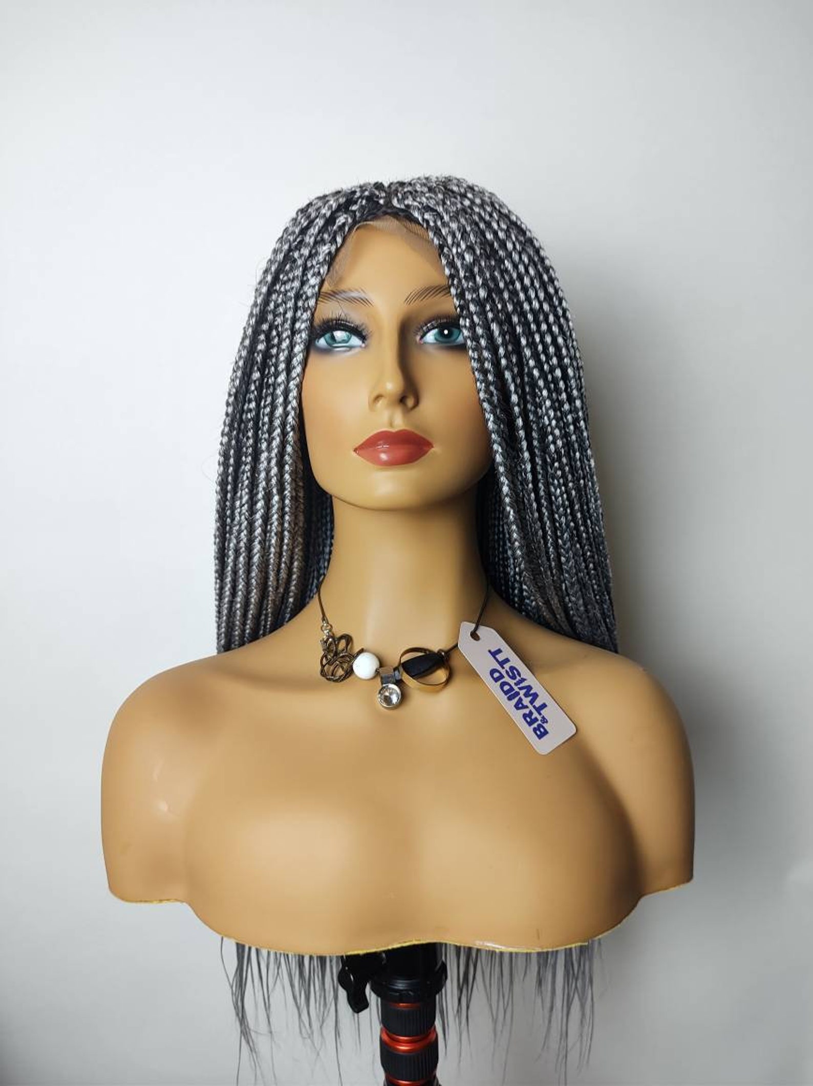 Handmade Gray Braided Box Braid Wig: 4x4 Lace Closure, 26 Inch - Etsy