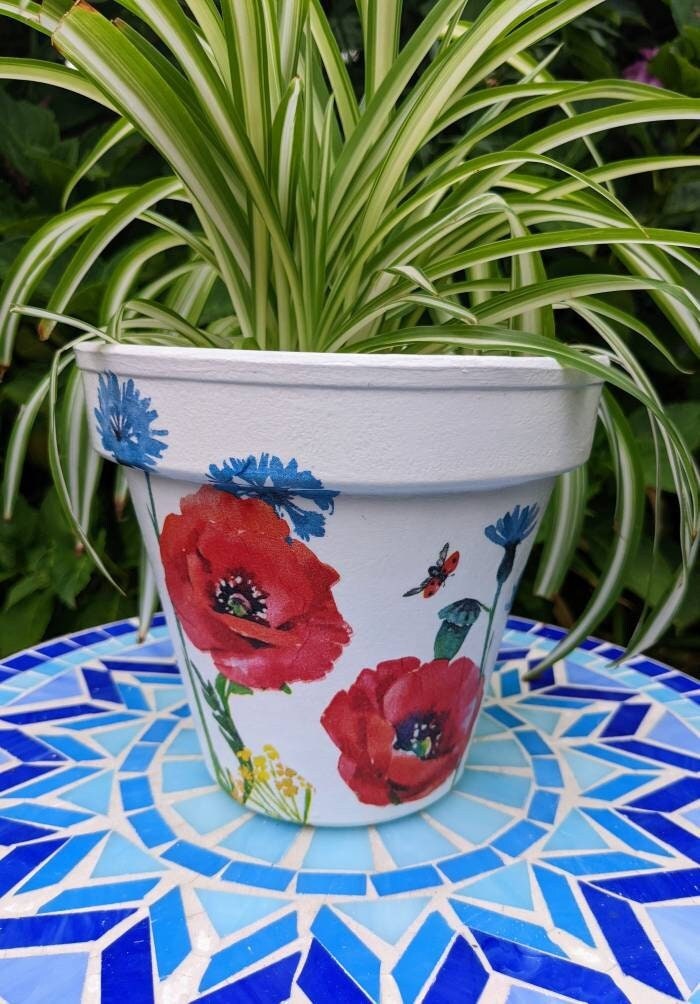 Personalised Poppy Flower Pot-decoupaged Poppy Planter-custom Name ...