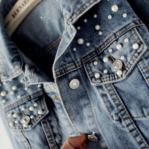 Embroidered Bridal Jean Jacket With Pearls. Personalized Mrs. Jean ...