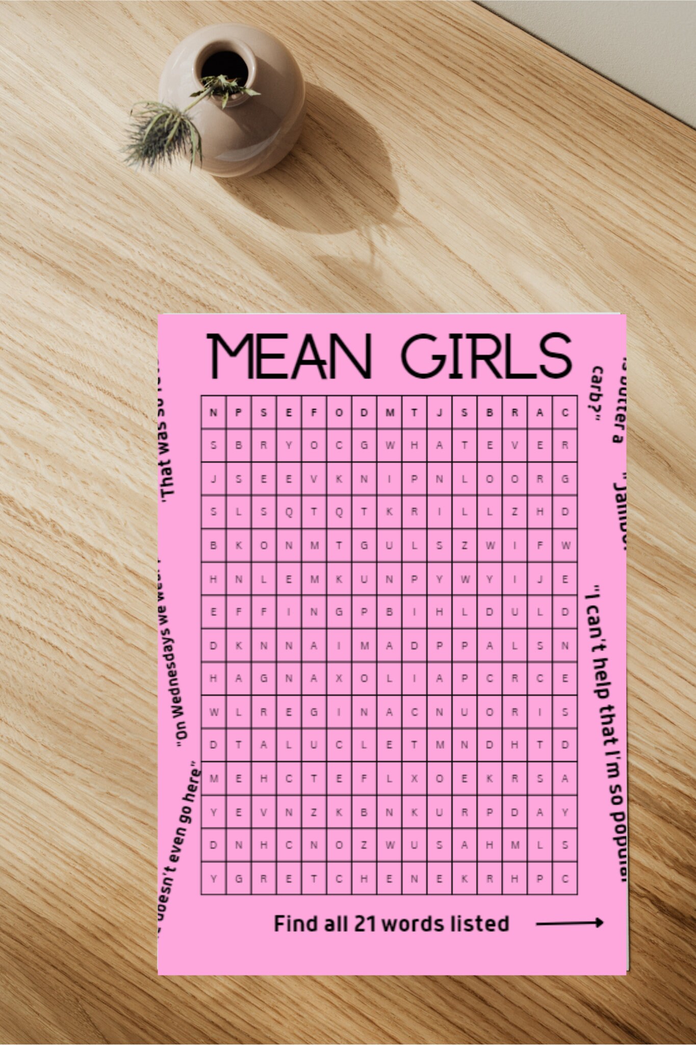 Mean Girls Theme Word Search Template - Etsy