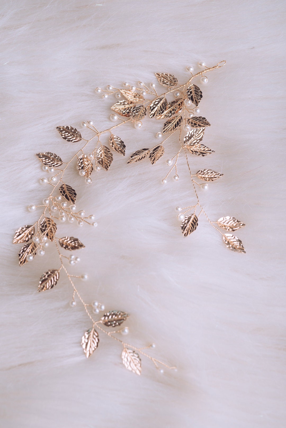 Gold Plated Leaf Headband for Brides, Wedding Hairband With Pearls ...