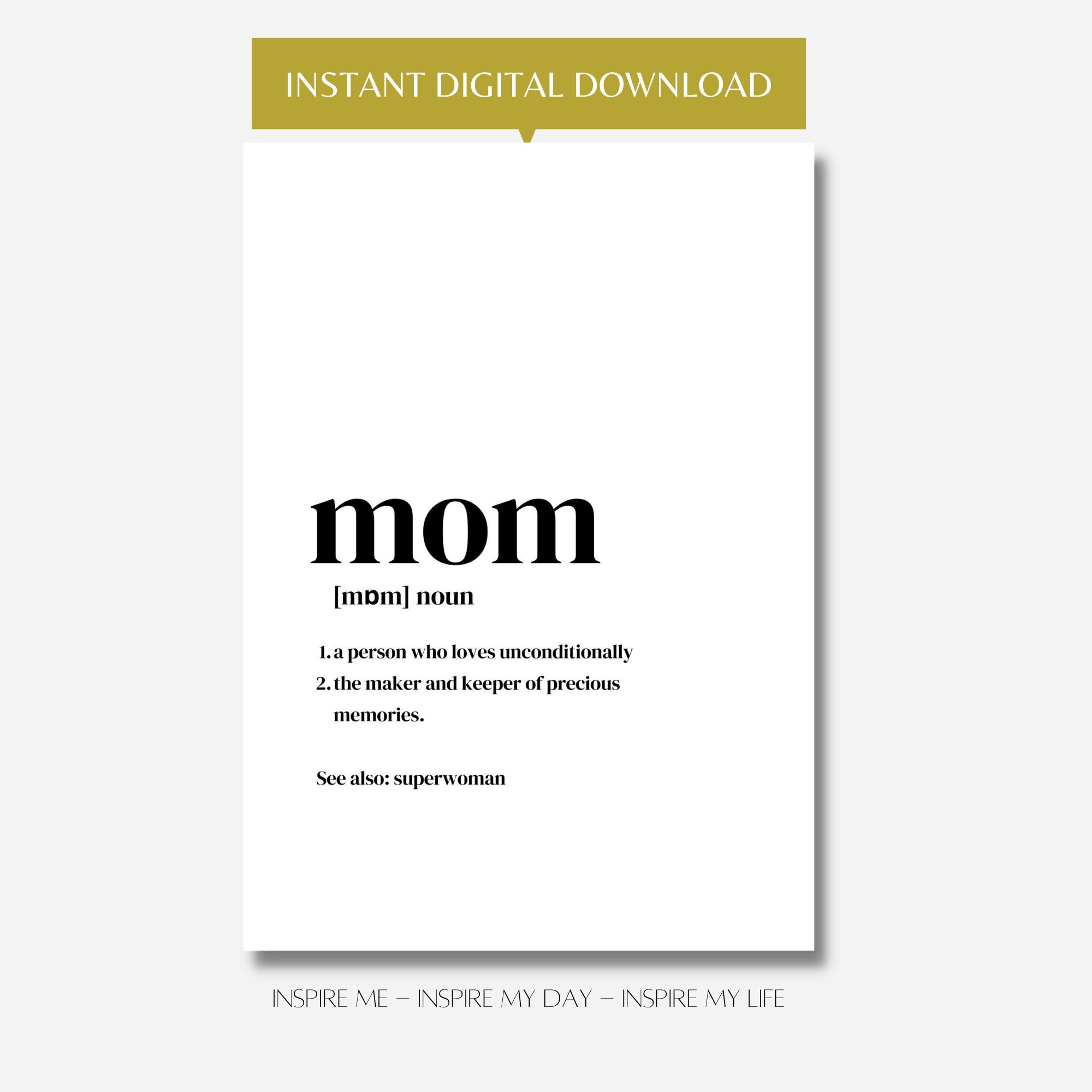 Mom Definition Printable Instant Download Digital Art Minimal Mother