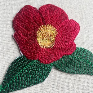 Camellia Flower, Bloom Flower Patch, Red Flower Patch, Flower Iron-on ...