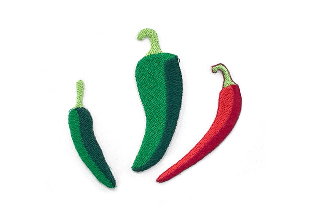 Chili Pepper Patch, Red Pepper Iron-on Patch, Green Pepper Embroidered ...