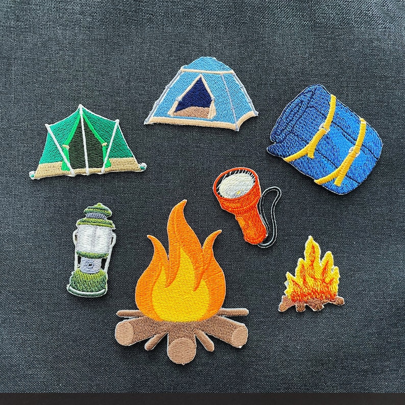 Camping Outdoor Patch : Tent / Sleeping Bag / Lantern / Flashlight ...