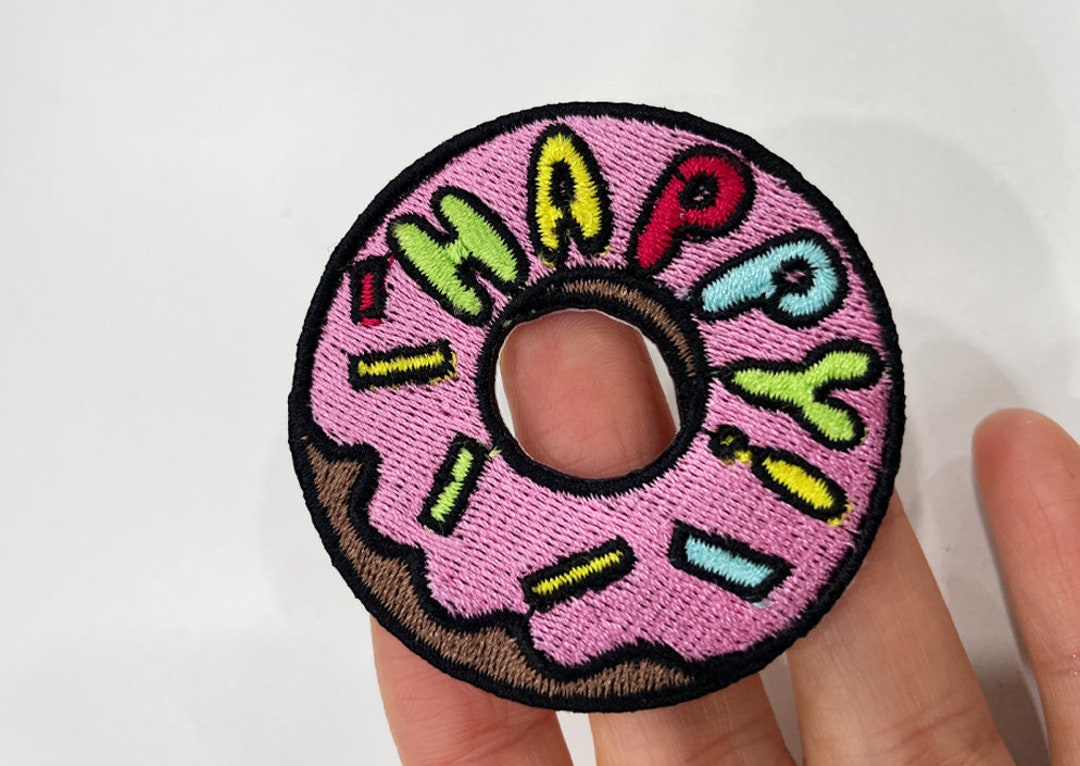 Happy Donut Patch, Donut Iron-on Patch, Donut Iron-on Badge, Donut ...