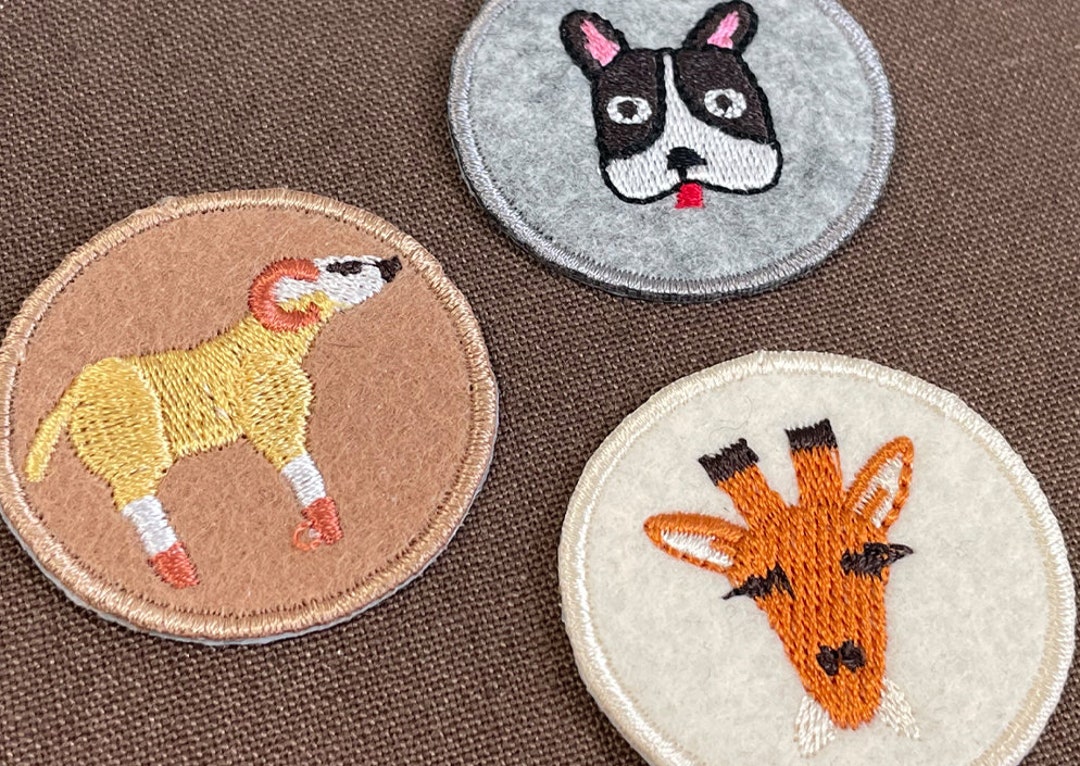 Big Horn Sheep Patch, Giraffe Patch, Dog Patch, Iron on 1.7" Circle ...