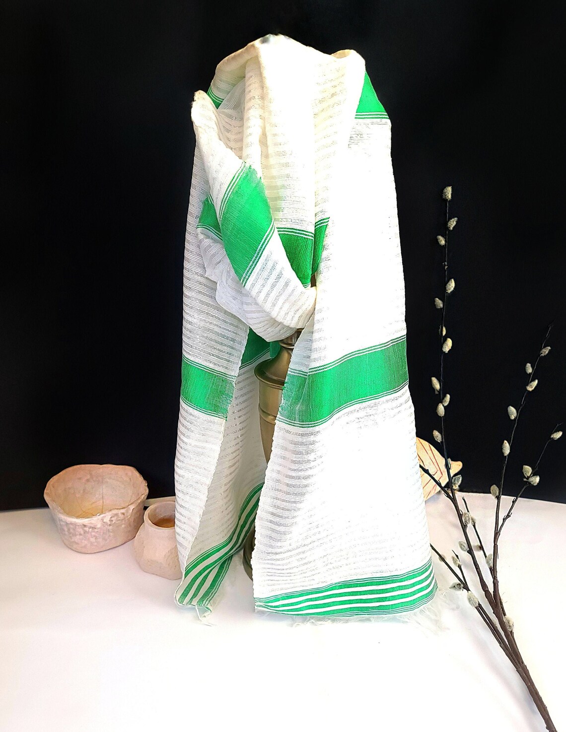 New Traditional Ethiopian/habesha Scarf/shawl Green and White - Etsy