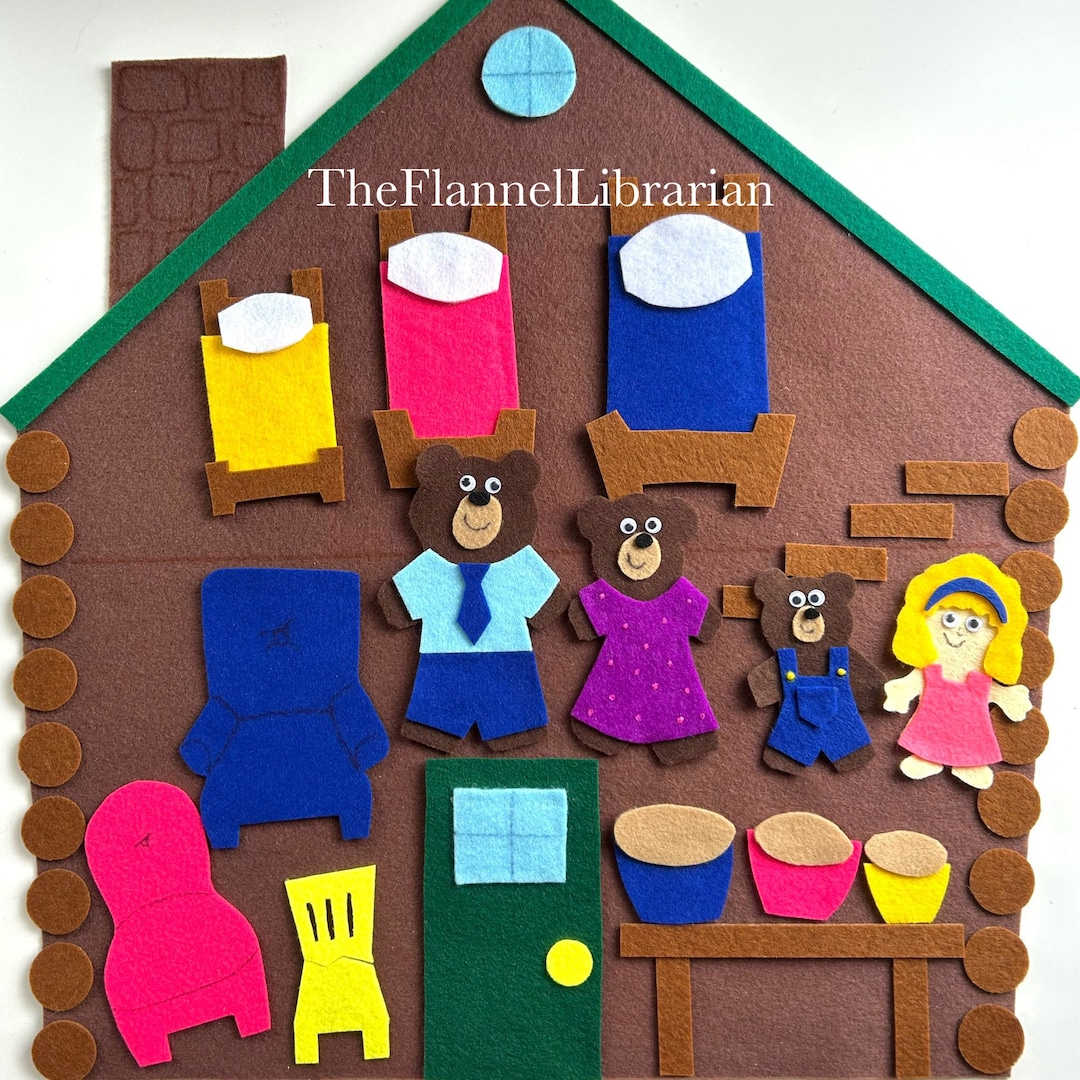 Goldilocks and 3 Bears Felt Set and Large 18in Cabin for Flannel Board ...