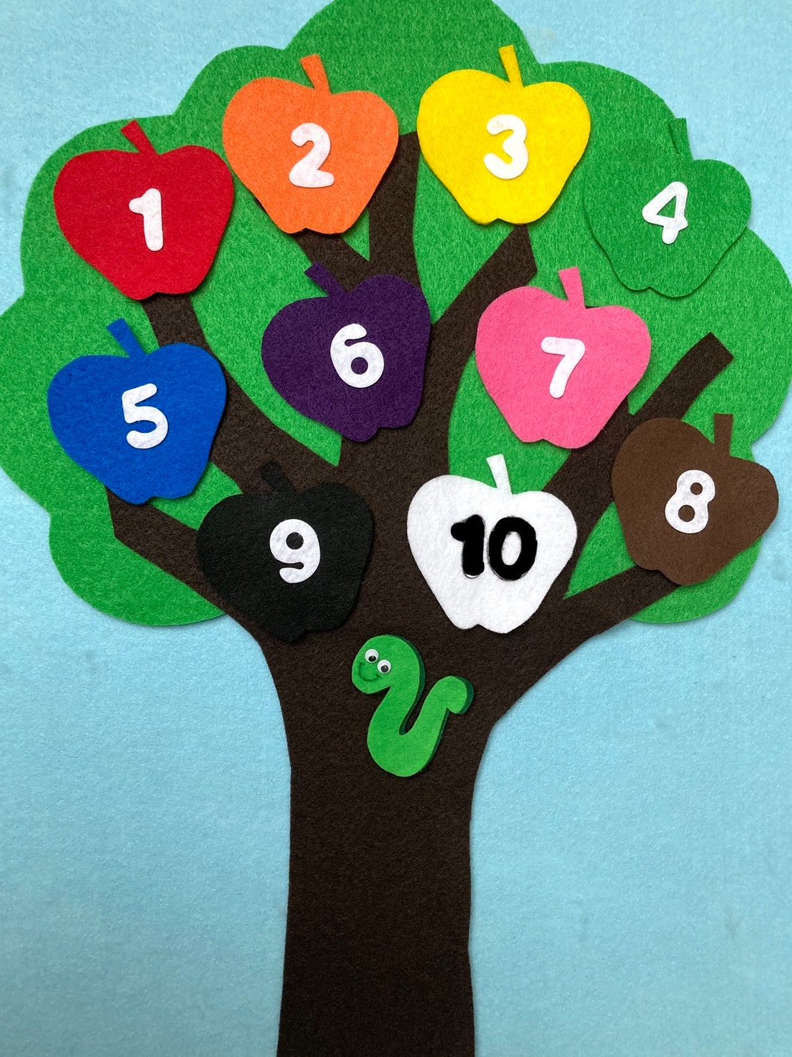 10 Colorful Apples/Little Worm/Felt Set/Flannel Board | Etsy