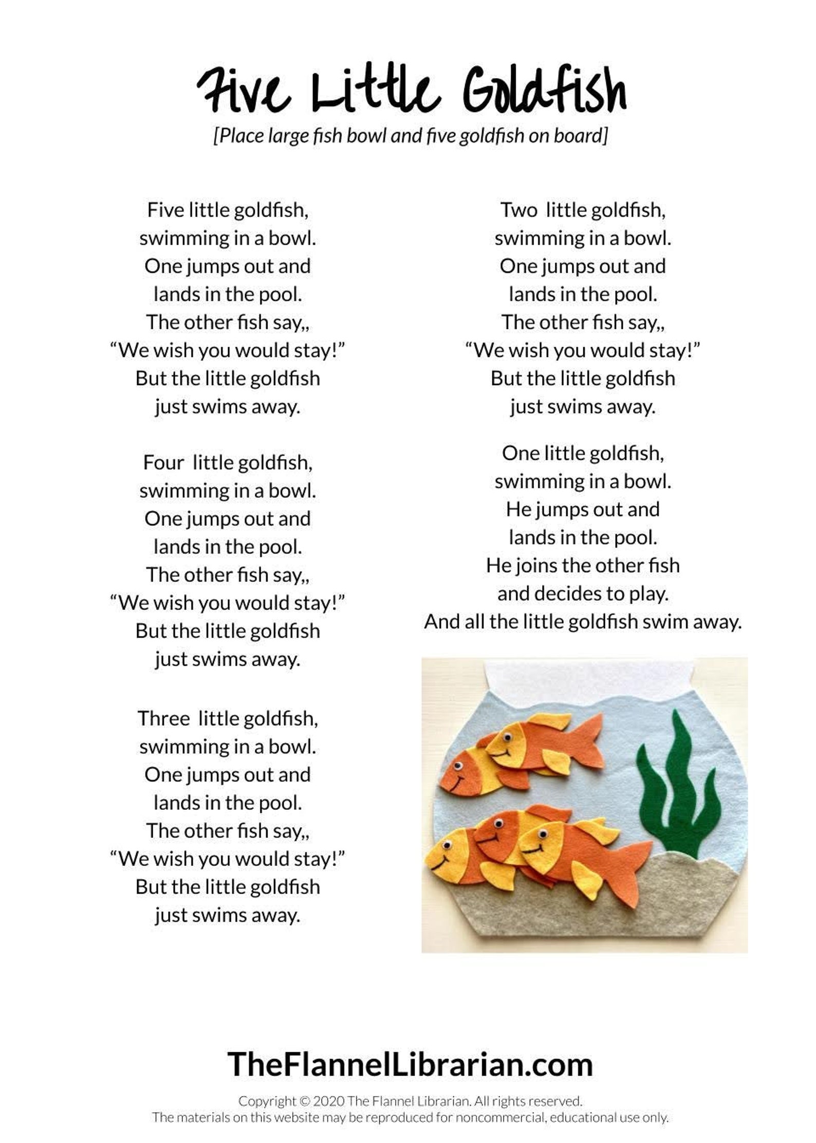 Five Little Goldfish Felt Set/Flannel Board Teaching | Etsy