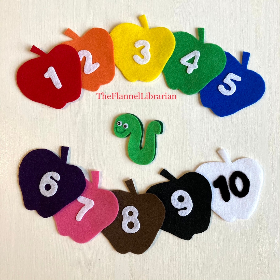 10 Colorful Apples/Little Worm/Felt Set/Flannel Board | Etsy